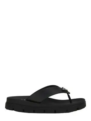 Prada Leather Flip-flop Sandals With Metal Triangle Logo - Black