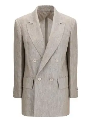 Max Mara Olimpia Double-breasted Chevron Linen Blazer - Beige