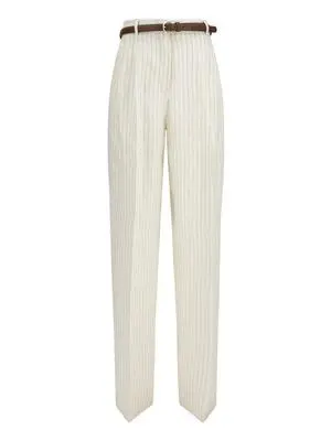 Max Mara Striped Linen Wide-leg Trousers - Beige