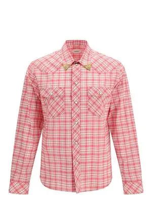 Versace Slim Checked Cotton Poplin Shirt - Red
