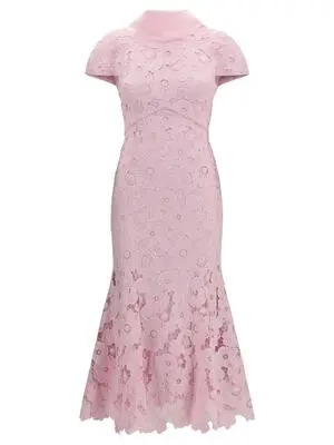 SELF-PORTRAIT Lace Midi Dress With Scalloped Hem - Pink