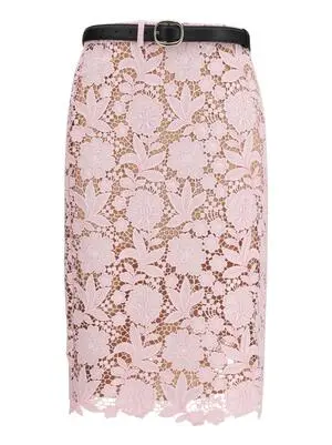 SELF-PORTRAIT Lace Midi Skirt With Belt - Pink