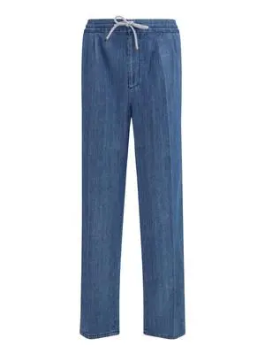 Brunello Cucinelli Lightweight Denim Pants With Drawstring And Double Pleats - Blue