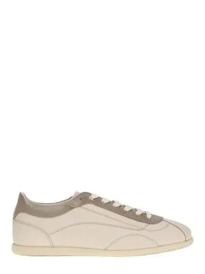 Brunello Cucinelli Leather And Suede Sneakers With Slim Sole - Beige