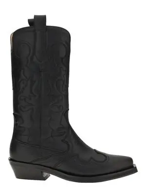 GANNI GANNI Embroidered Mid-Calf Western Boots