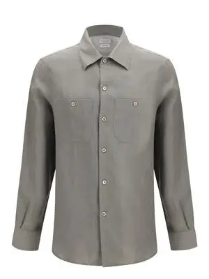 Brunello Cucinelli Easy-fit Linen Shirt With Chest Pockets - Khaki
