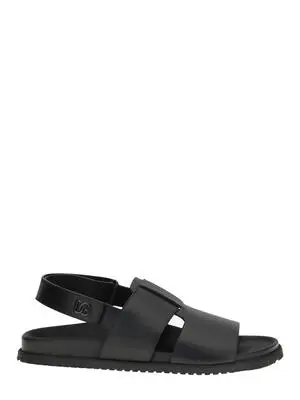 DOLCE & GABBANA Dolce & Gabbana Leather Open-Toe Sandals With Logo Plaque