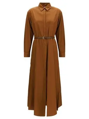 Max Mara Cotton Satin Belted Shirt Dress - Brown