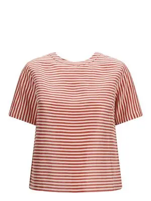 CRUNA Striped Short Sleeve T-shirt With Back Button Detail - Multicolour