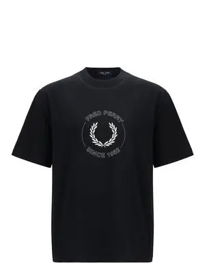 Fred Perry Cotton T-hirt With Circular Graphic - Black