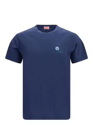 Kenzo Tulip Embroidered Cotton T-hirt Blue