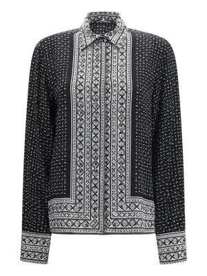 ERMANNO SCERVINO Ermanno Scervino Silk Crepe De Chine Crystal Embellished Scarf Print Shirt
