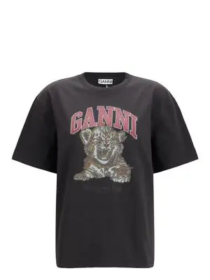 GANNI GANNI Tiger Graphic Cotton T-Shirt Black