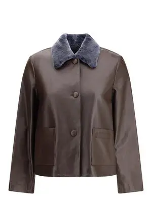 Marni Leather Jacket With Shearling Collar - Brown