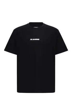 JIL SANDER Crewneck Cotton T-hirt With Printed Logo - Black