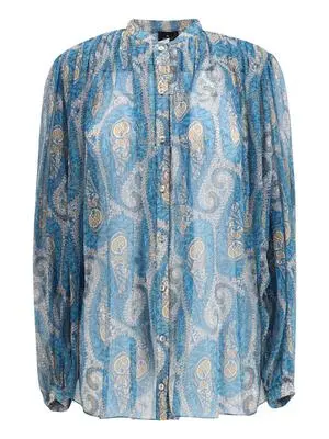 Etro Pleated Band Collar Paisley Print Shirt - Multicolour