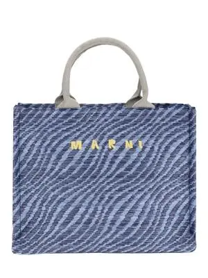 Marni Zebra Pattern Fabric Tote Bag - Blue