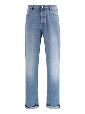 Brunello Cucinelli Cuffed Straight Leg Jeans - Light Blue