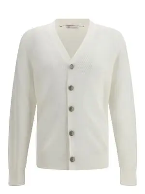 Brunello Cucinelli Ribbed V-neck Cardigan - White
