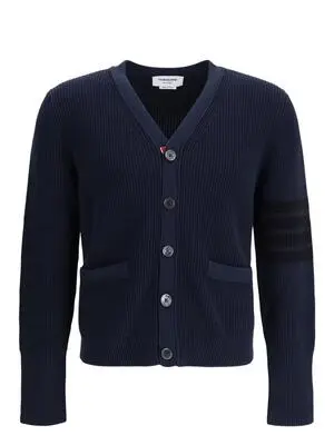 Thom Browne V-neck Cardigan With Signature Stripes - Blue