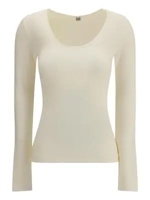 TOTEME TOTEME Compact Sweater In Stretch Wool Blend Cream