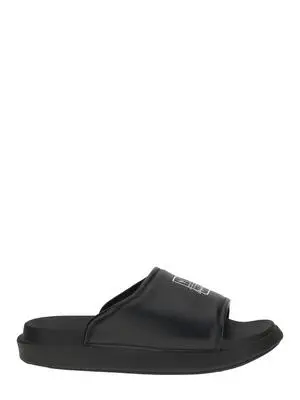 Y3 Logo Embossed Leather Slides - Black