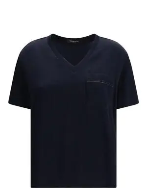 Fabiana Filippi V-neck T-shirt With Embellished Pocket - Blue