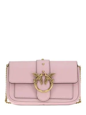 Pinko Love One Leather Shoulder Bag With Embossed Buckle - Pink