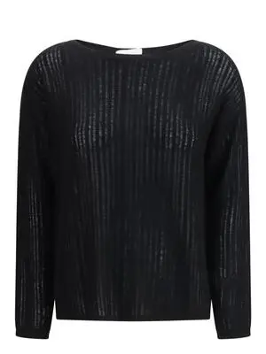 ALLUDE Rib-knit Crew-neck Sweater - Black