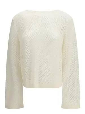 ALLUDE Perforated Boatneck Jumper - White