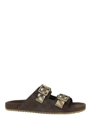 Burberry Burberry Check Suede Urchin Sandals Brown