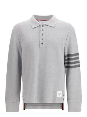 Thom Browne Piqué Long-sleeve Polo - Grey