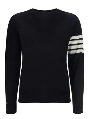 Thom Browne Virgin Wool Crew Neck Sweater With Signature Stripes - Blue