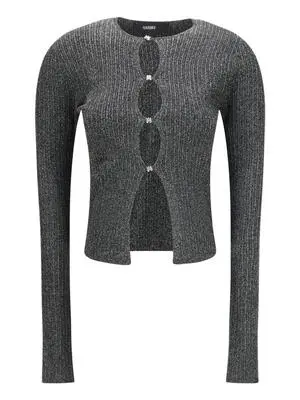 Amiri Lurex Cardigan With Logo Button Detail - Black