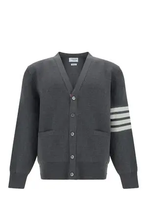 Thom Browne Cotton V-neck Cardigan With Signature Stripes - Grey