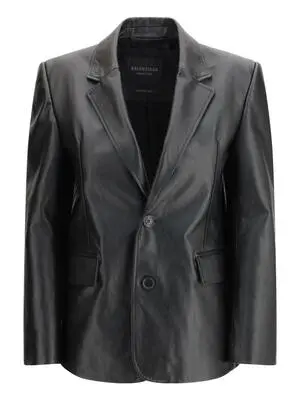 Balenciaga Single-breasted Leather Jacket - Black