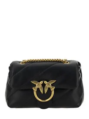 Pinko PINKO Love Mini Puff Leather Shoulder Bag With Gold Tone Logo Clasp Black