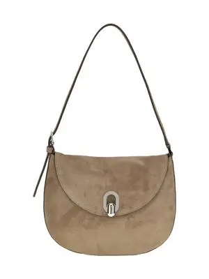 Savette Round Hobo Shoulder Bag In Suede - Beige