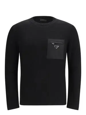 Prada Virgin Wool Sweater With Chest Pocket - Black