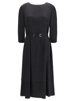 Prada Wool And Silk Midi Dress With Belt - Black
