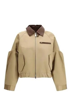 Sacai Cotton Jacket With Leather Accents - Beige