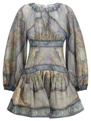 Zimmermann Wanderlust Mini Dress Paisley Print Silk Blend - Multicolour