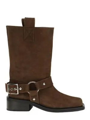 GANNI Ganni Suede Biker Boots With Square Toe And Block Heel Brown
