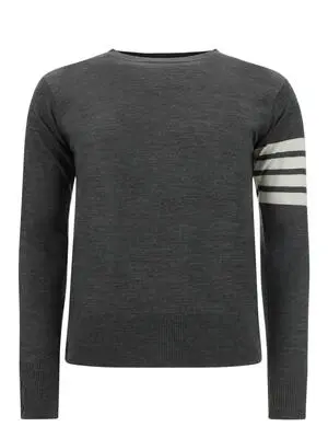 Thom Browne Virgin Wool Sweater With Signature Stripes - Grey