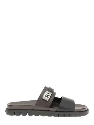 FERRAGAMO Double-strap Leather Sandals With Gancini Detail - Black