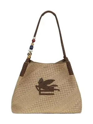 Etro Large Libra Raffia Shoulder Bag - Beige
