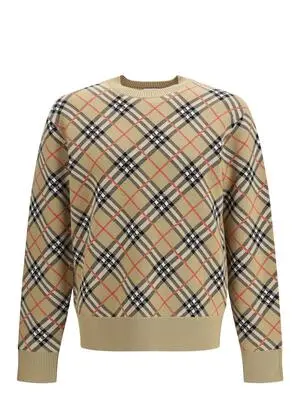 Burberry Wool Check Crewneck Sweater - Beige