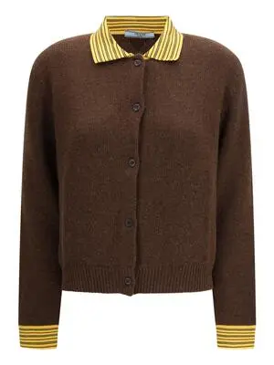 Prada Sweater With Striped Collar And Cuffs - Brown