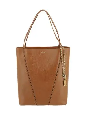 Chloé CHLOÉ Grained Leather Spin Shoulder Bag With Monogram Detail Brown