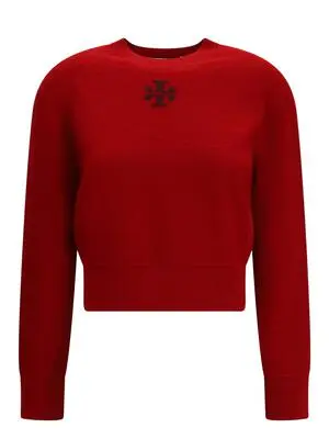 Tory Burch Wool Crew Neck Sweater With Logo Detail - Red